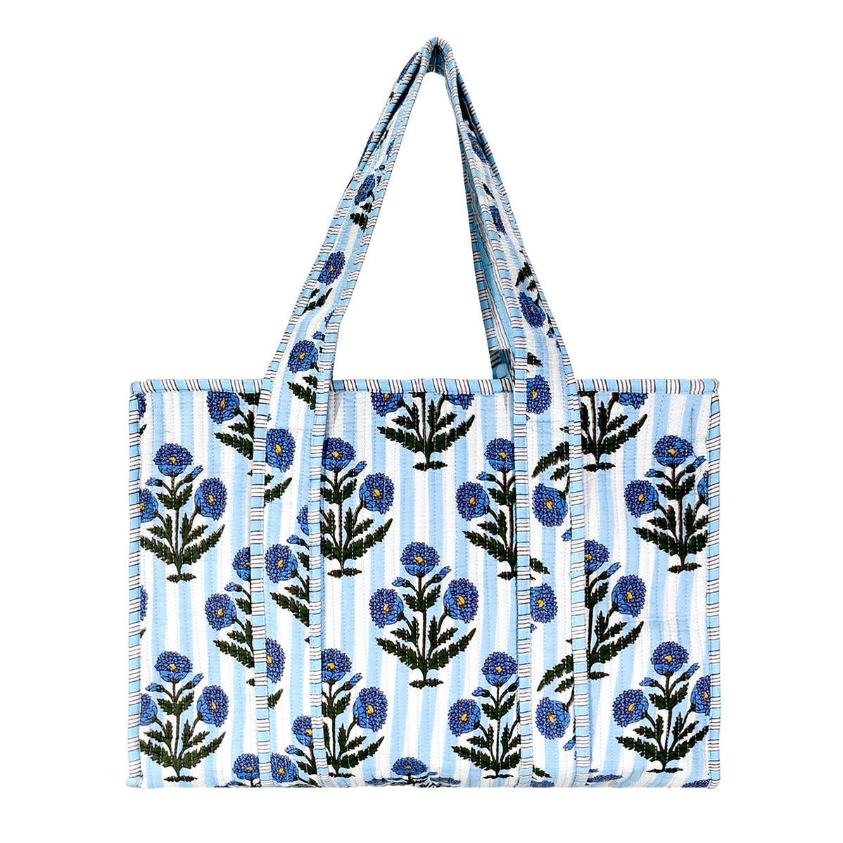 Large Cotton Block Print Tote Bag / Delft – Harmony