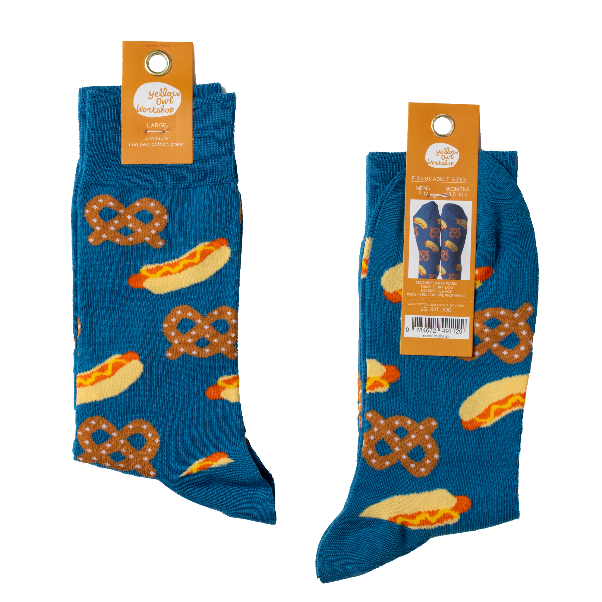 Hot Dog & Pretzel - Large Crew Socks - Sporty Snack Gift – Harmony
