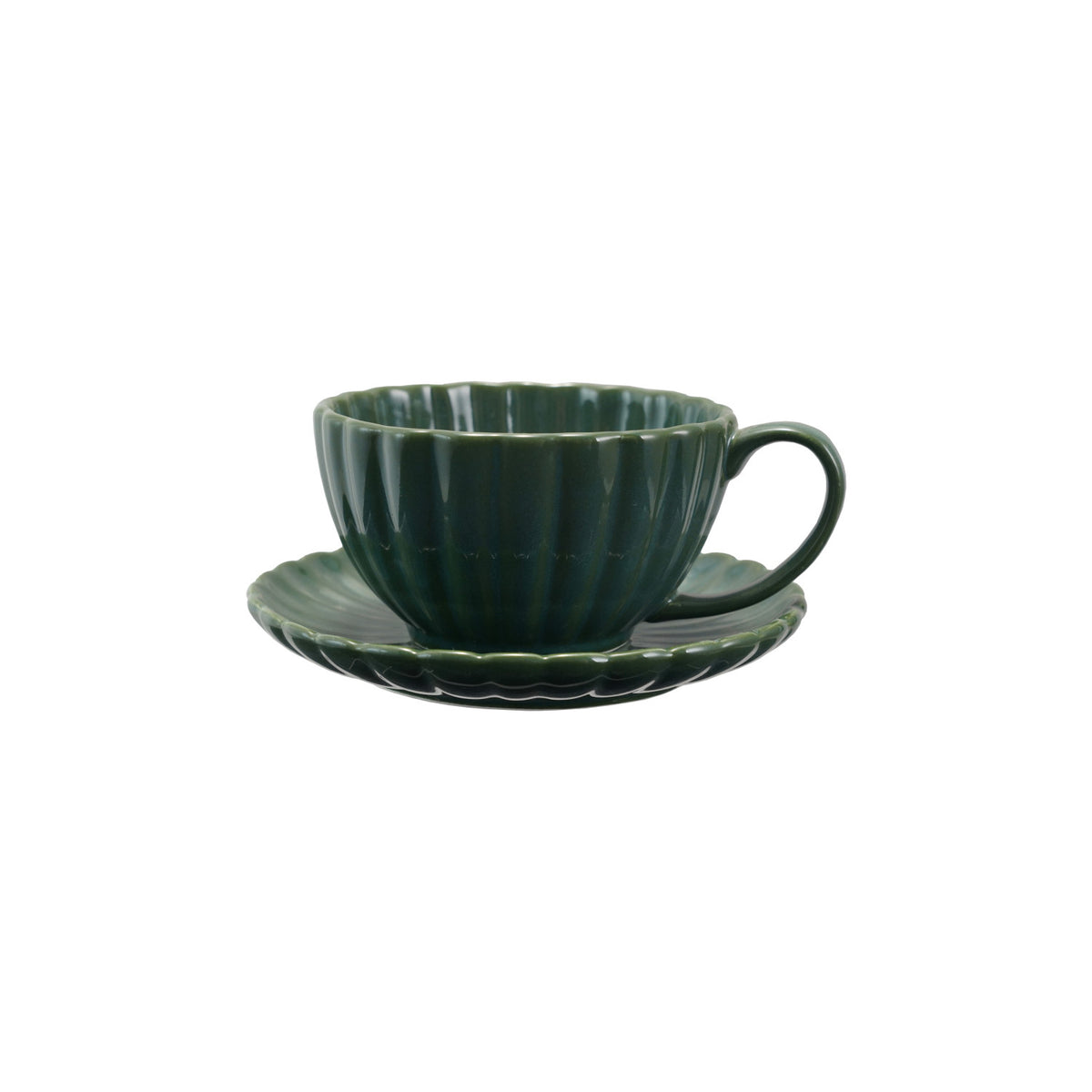10 oz. Stoneware Ribbed Mug w/ Saucer, Reactive Glaze, Set of 2 (Each ...