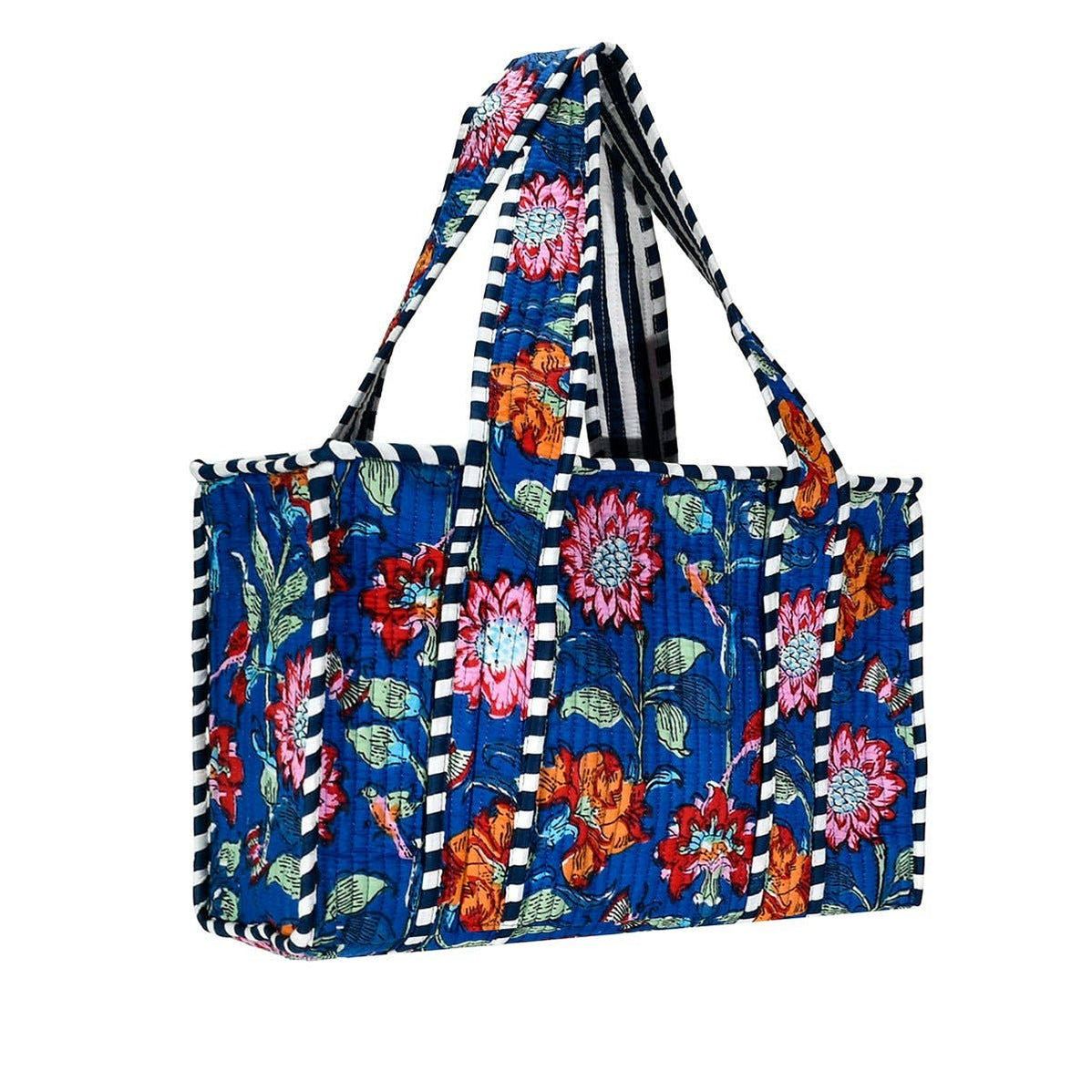 Large Cotton Block Print Tote Bag / Dark Blue – Harmony